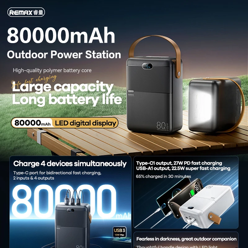 REMAX 80000mAh Outdoor Power Bank Super Fast Charging For iPhone 16 Pro ...