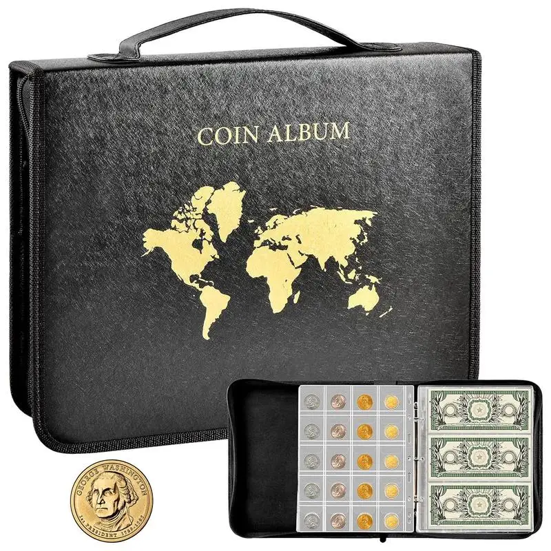 Portable-Coin-Collection-Book-Set-200-300-Panels-Pvc-Transparent-Loose ...