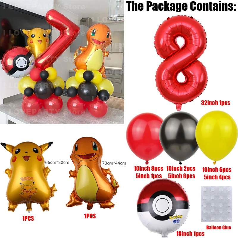32pcs/set Pokemon Birthday Balloon Garland Arch Kit 32" Number Foil ...