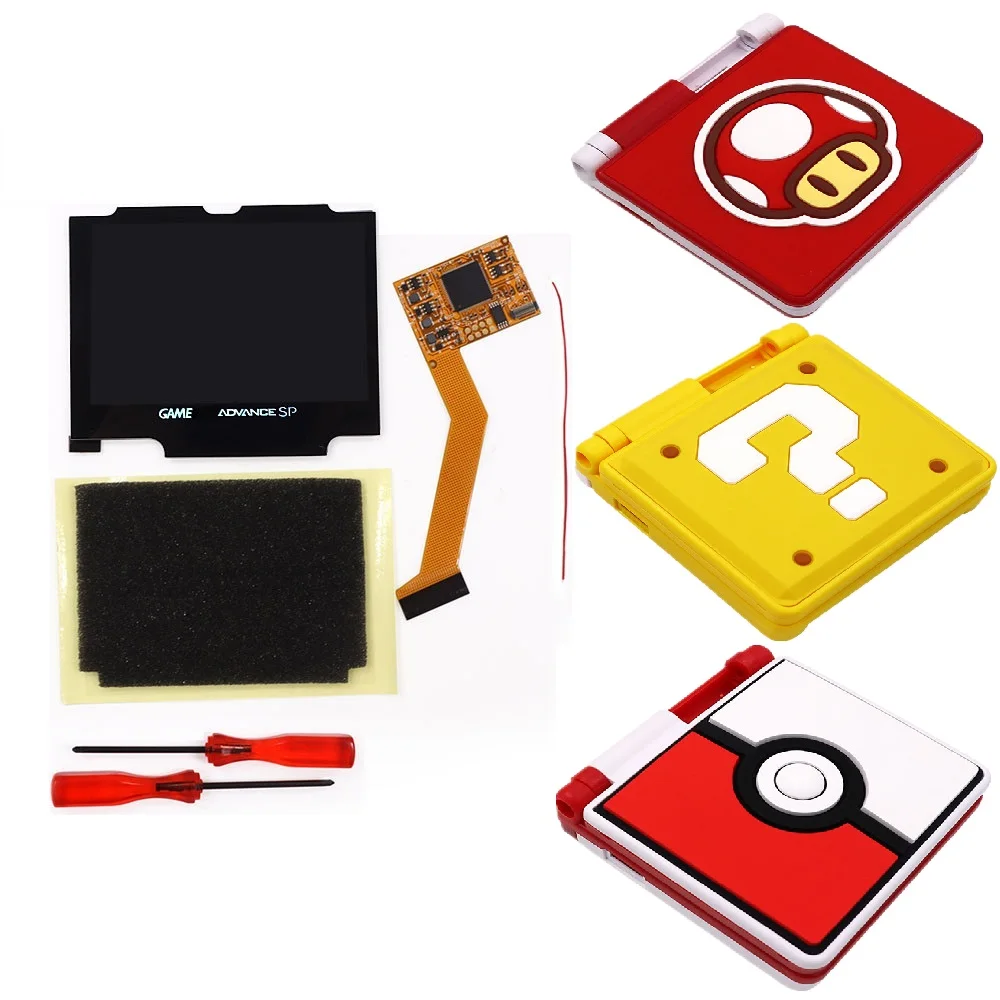 GBA SP 10 Levels Brightness IPS Backlight LCD Kit+Pre-cut 3D Pattern ...