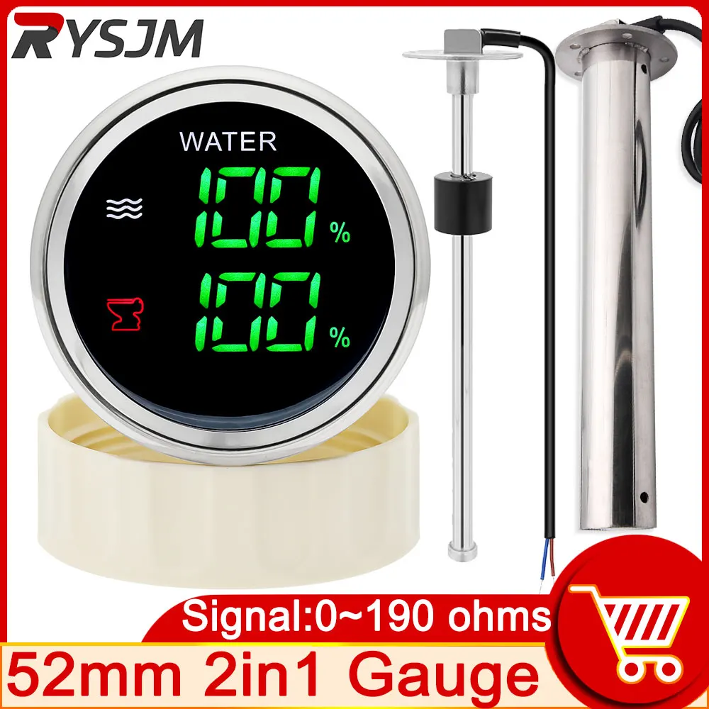 NEW-52mm-Dual-Gauge-Water-Level-Gauge-Sewage-Level-Meter-with-Warning ...