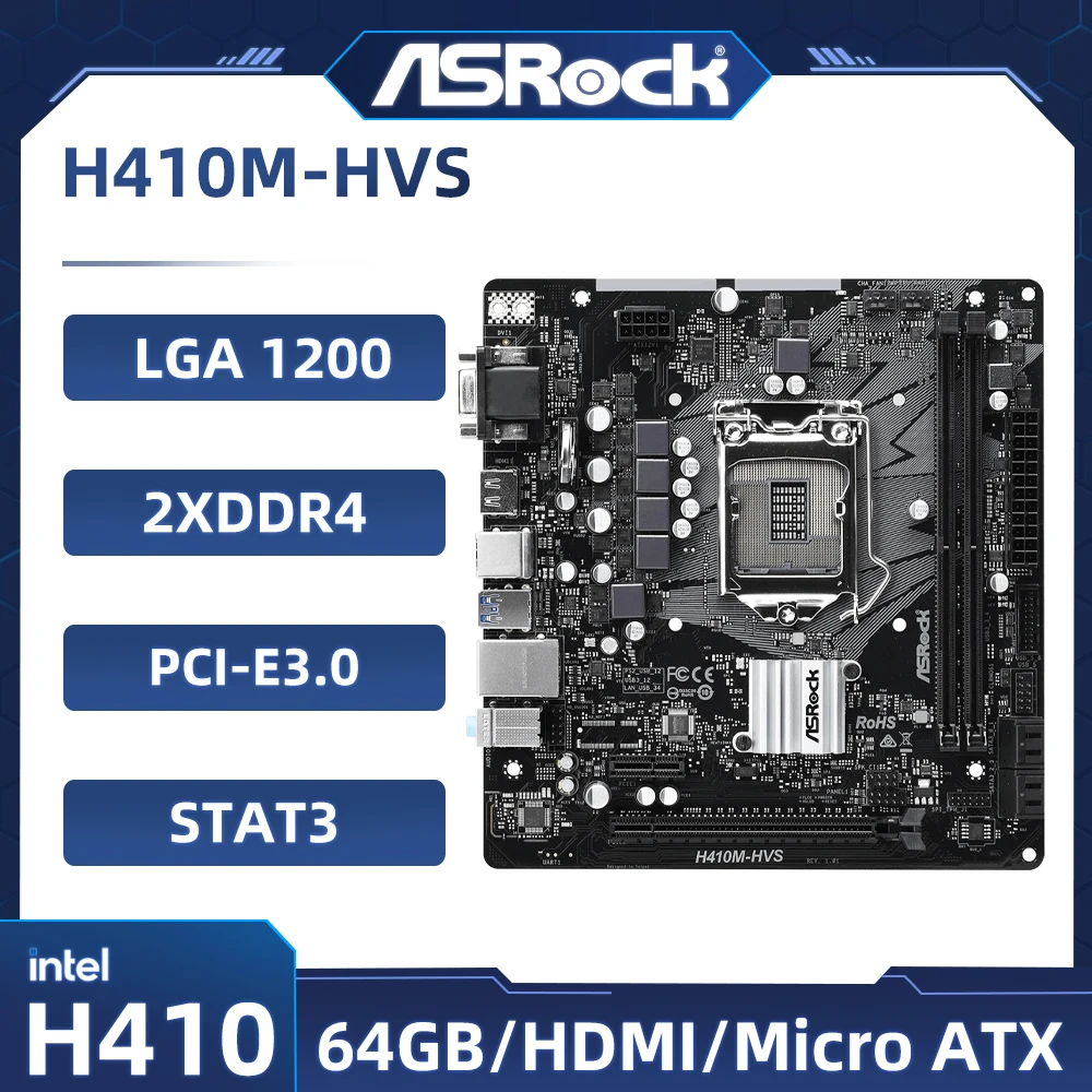 ASRock-H410M-HVS-Motherboard-LGA-1200-Intel-H410-support-i3-10105-i5 ...