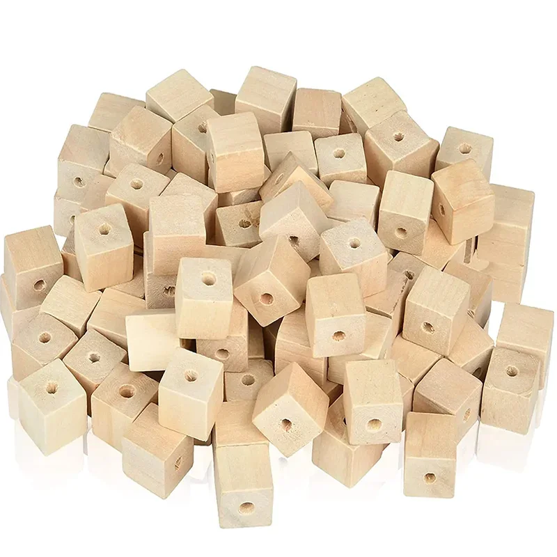 15/20/25/30mm Wood Craft Cubes 5-20Pcs Wood Cubes with Holes Unfinished ...