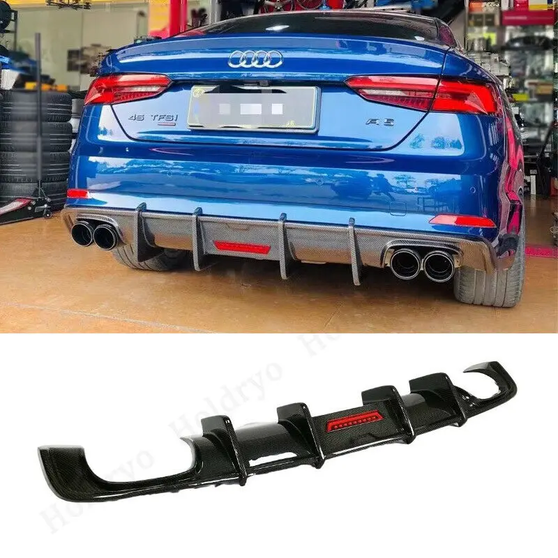 Carbon-Fiber-Rear-Bumper-Diffuser-Spoiler-Lip-With-LED-Lamp-For-Audi-A4 ...