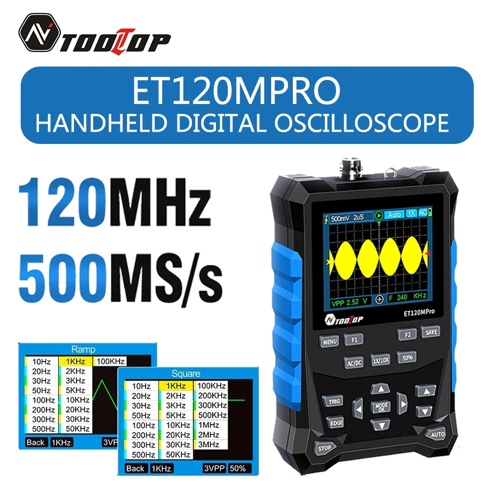 TOOLTOP-ET120MPro-120MHz-Portable-Oscilloscope-500MS-s-Fast-Sampling-Rate-Signal-Sources-2-in-1 ...