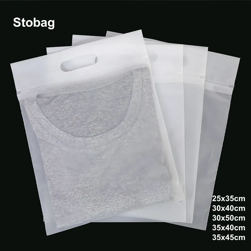 StoBag-50pcs-Frosted-Transparent-Clothes-Packaging-Ziplock-Zipper-Bags-Tote-Handle-Plastic ...