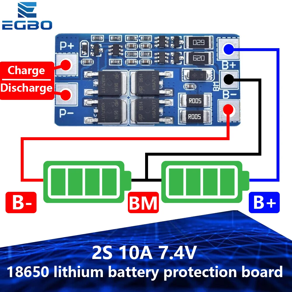 Egbo 2s 10a 7.4v 18650 Lithium Battery Protection Board 8.4v Balanced ...