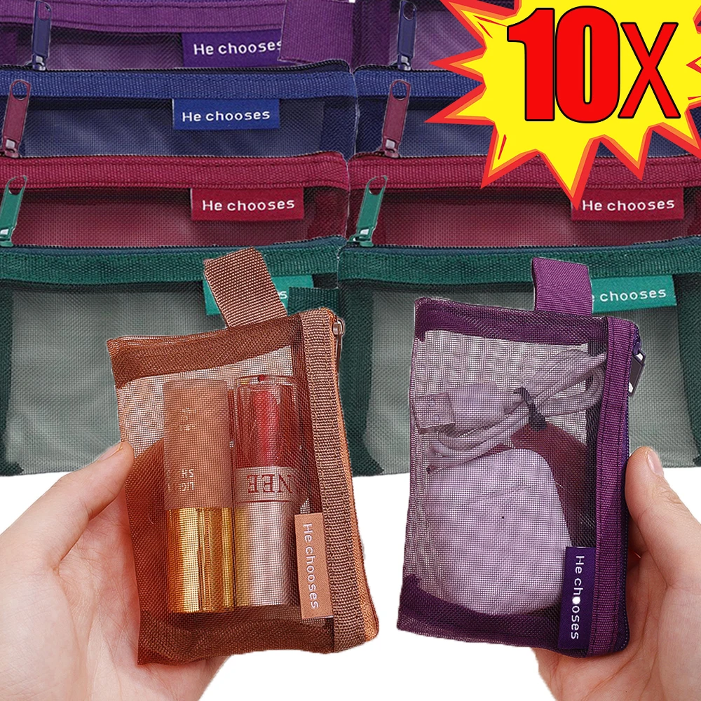 10-1PCS-Mini-Storage-Bag-Portable-Nylon-Mesh-Zipper-Pouch-Coin-Earphone ...
