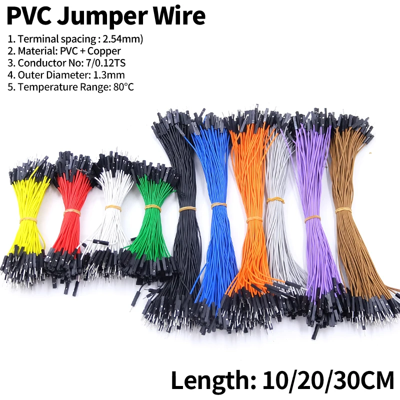 20pcs Jumper Wire 1Pin Dupont Line Copper Cable Male Female 26AWG ...