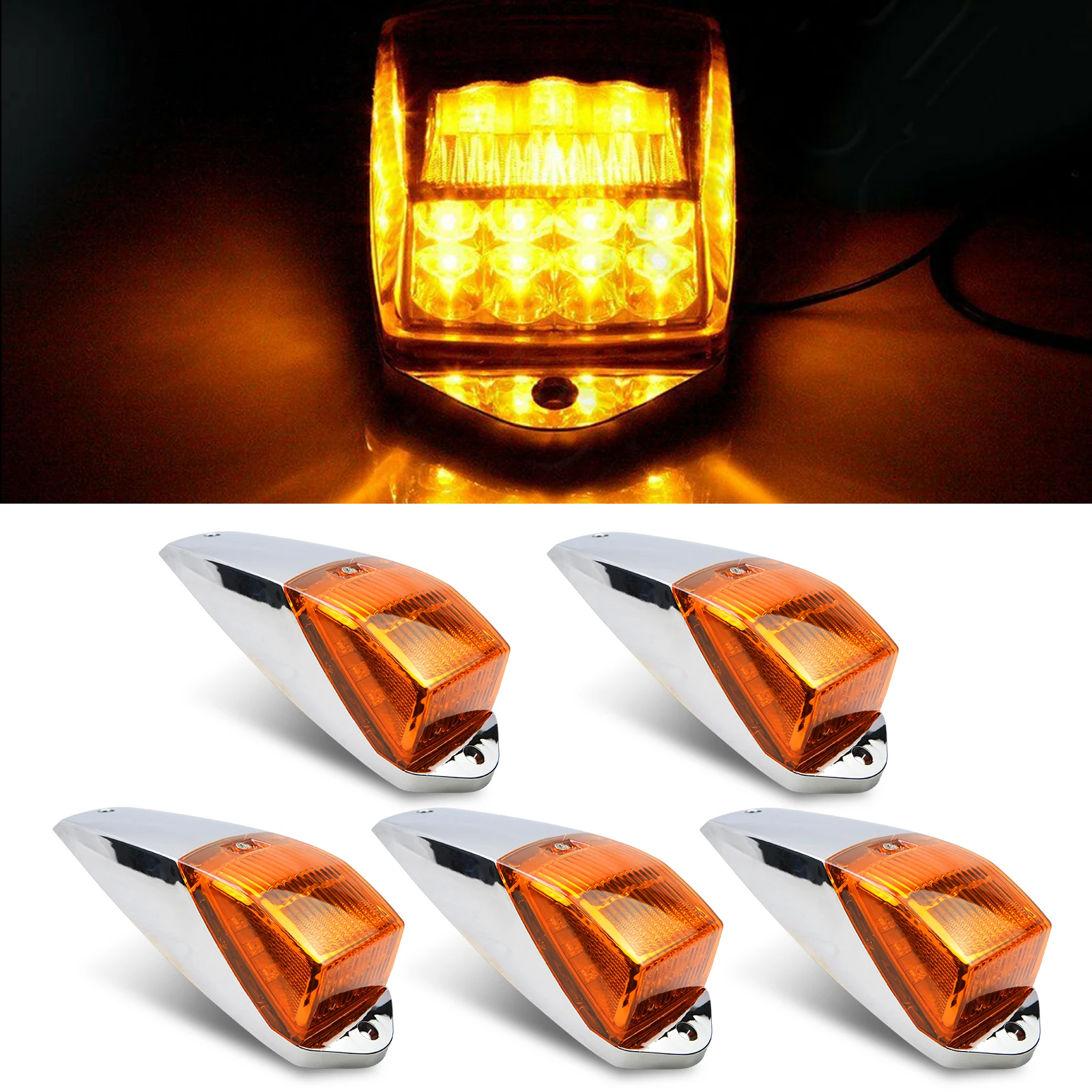 5Pcs 12v 24v Truck Cab Marker Light 17 LED Amber Top Roof Running ...