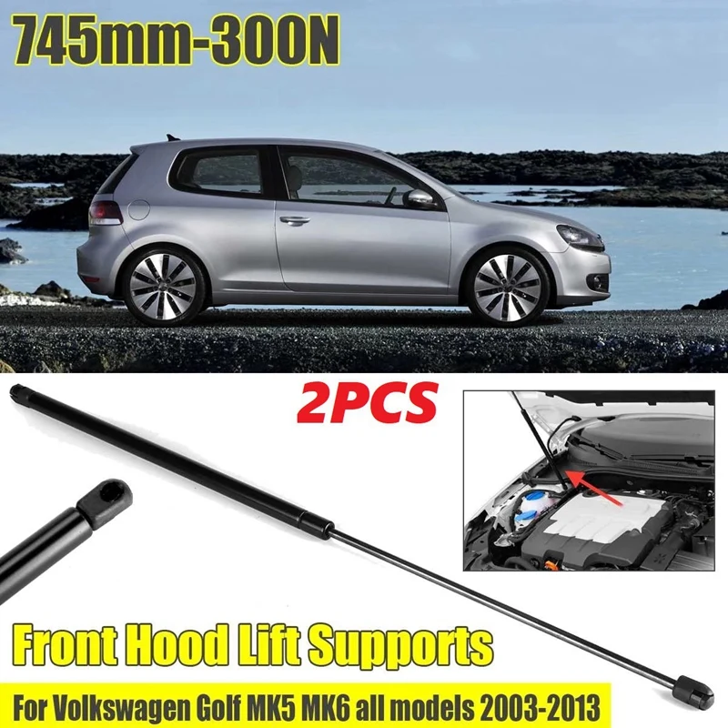2X-Car-Front-Hood-Gas-Lift-Support-Shock-Strut-Damper-745Mm-300N-Shaft ...