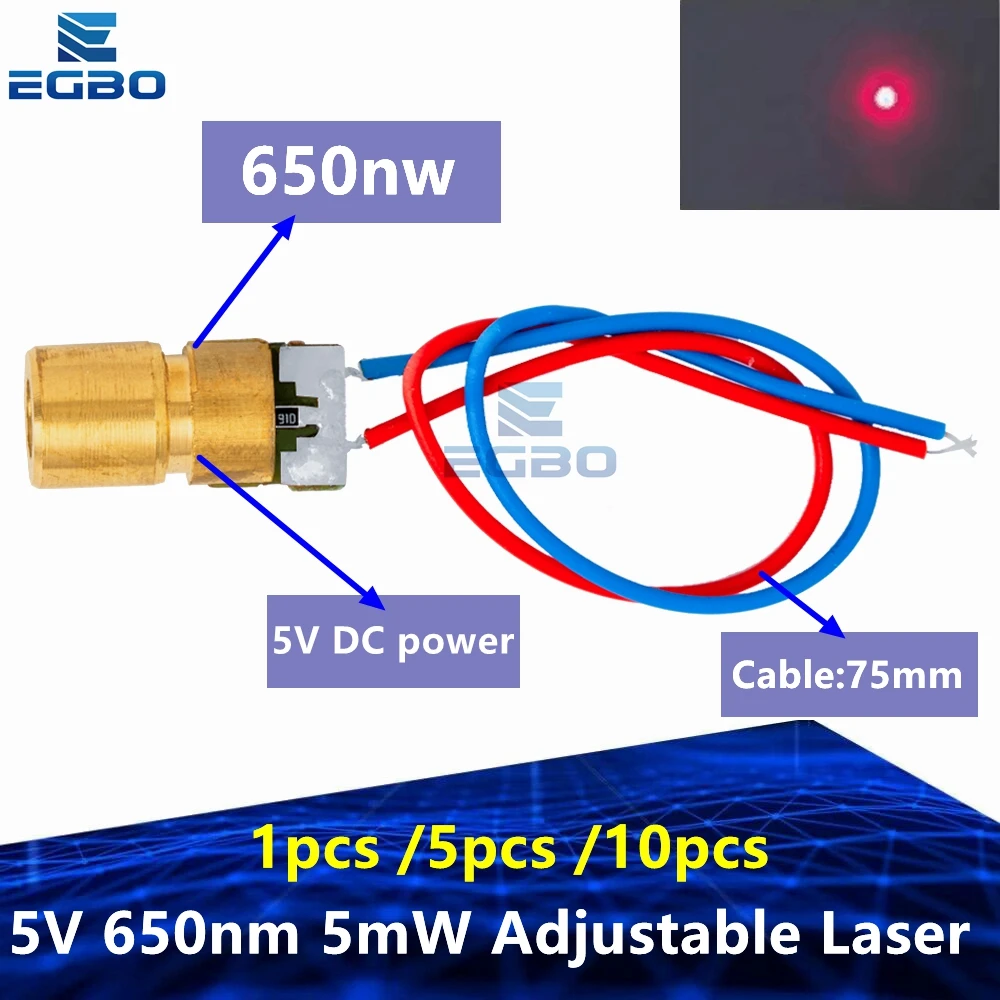 1PCS~20PCS EGBO 5V 650nm 5mW Adjustable Laser Dot Diode Module Red ...