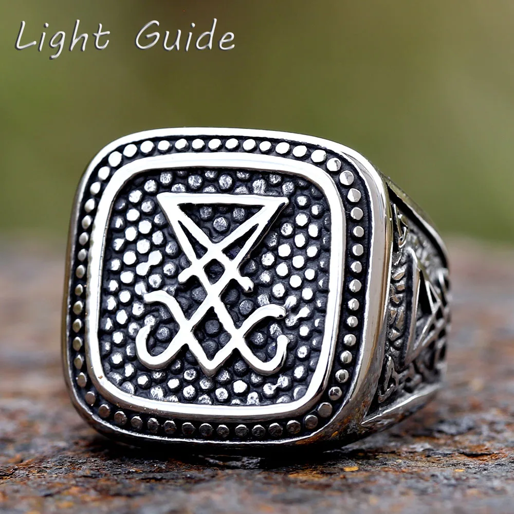 2024-New-Vintage-Sigil-Lucifer-Rock-Ring-316L-Stainless-Steel-Seal-of ...