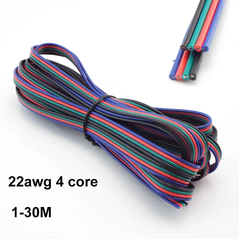 1M-5M-30M-22AWG-Tinned-Copper-4-pin-RGB-power-Cable-Cord-PVC-Insulated ...