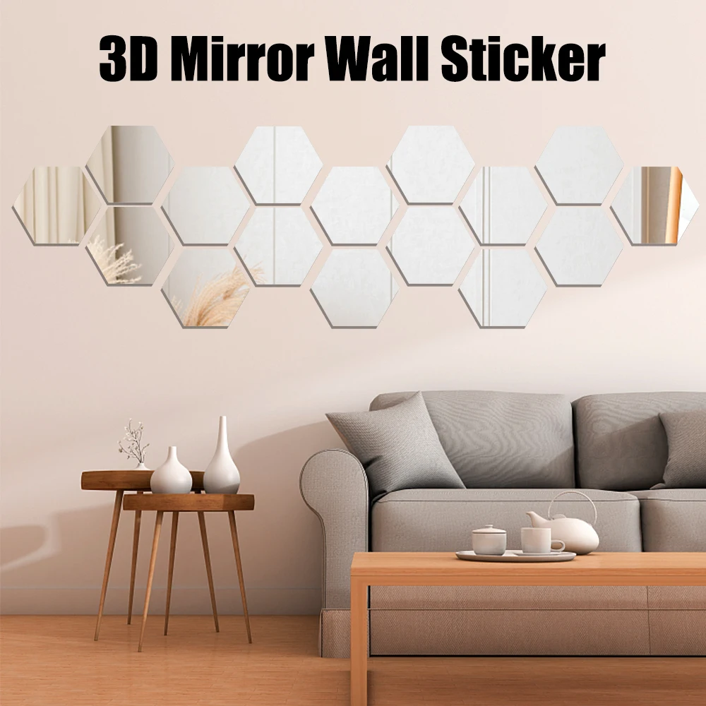 Hexagon-Decal-100mm-Mirror-Decor-Stickers-Home-Decor-Self-adhesive-DIY ...