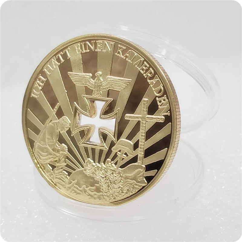 WWI-WWII-Germany-Cross-Gold-Plated-Coin-Ich-Hatt-Einen-Kameraden ...