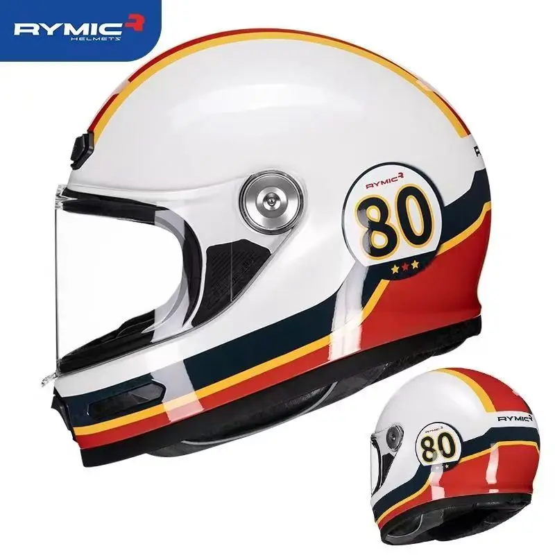 Casco de motocicleta retro con certificación DOT ECE de RYMIC, casco integral para caballero ...