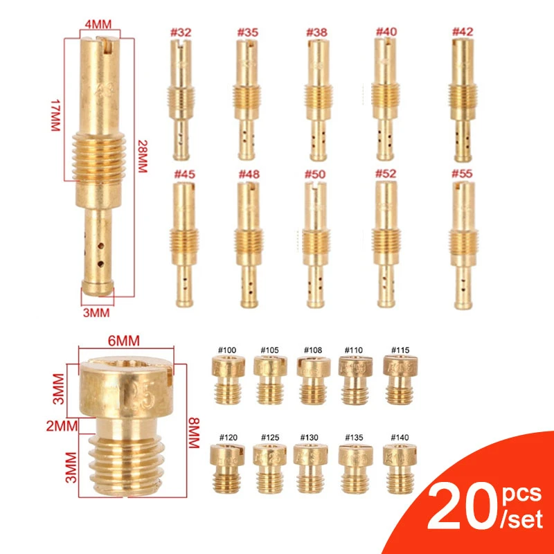 20pcs Carburetor Main Jets Slow Pilot Jet Set For Pwk Pwm Pe 24 26 28 30 Pj Fcr-mx Cv Motorcycle ...