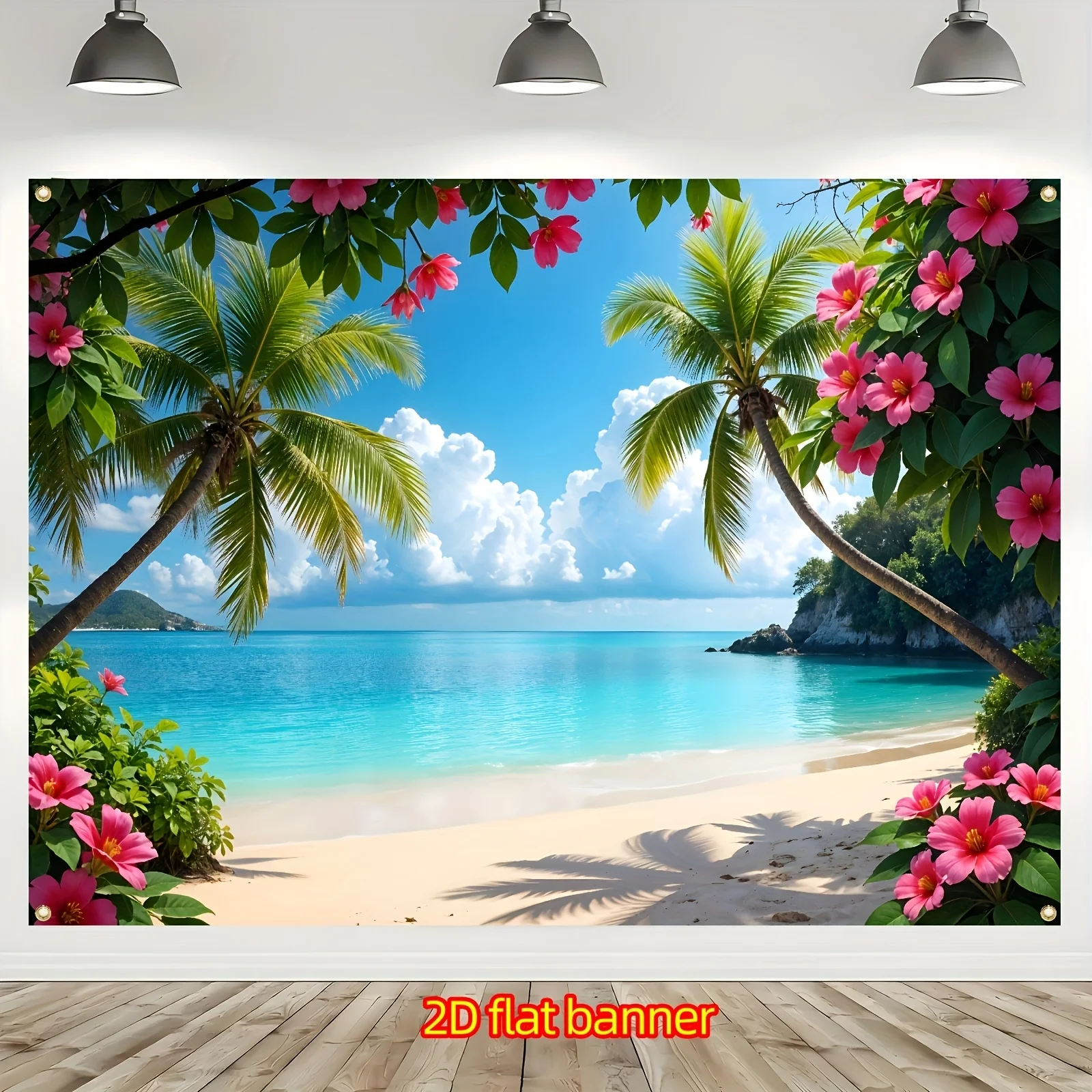 2D Flat, 2D Flat Banner, Summer Beach Background with Hibiscus Flowers ...