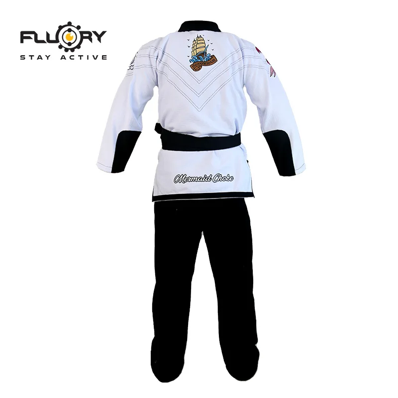 Fluory karate Dobok Adult Uniform Suit Mermaid Embroidery Judo White ...