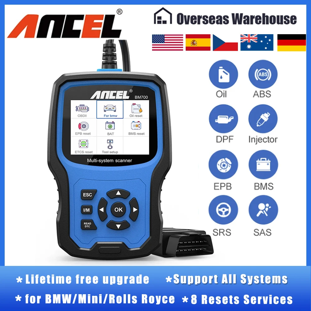 ANCEL BM700 OBD2 Scanner for MINI EPB SAS Airbag TPMS Battery Oil Reset ...