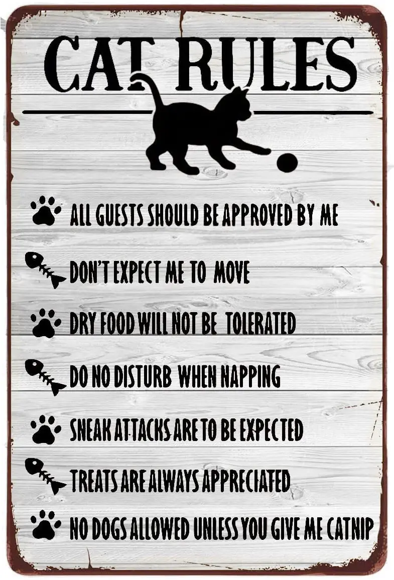Great-Metal-Tin-Sign-Wall-Decor-Funny-Cat-Rules-Rustic-Farmhouse-Cat ...