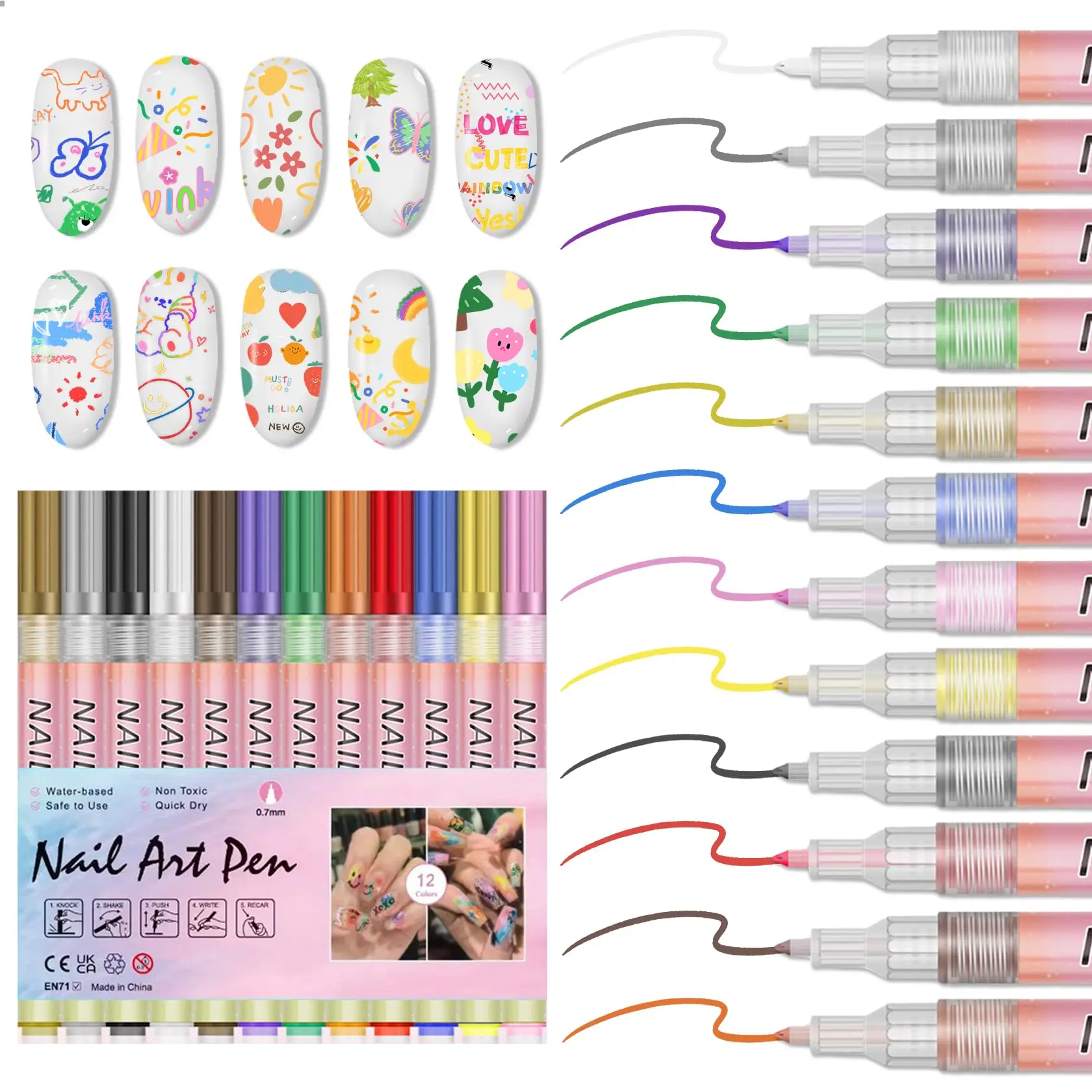 12 unids/set colorido impermeable Nail Art Graffiti pluma DIY 3D ...