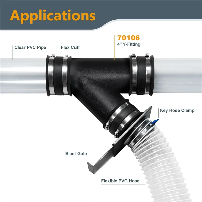 ABUD-4" Y-Fitting Dust Collection Extraction Hose Connector 4 Inch Dust ...
