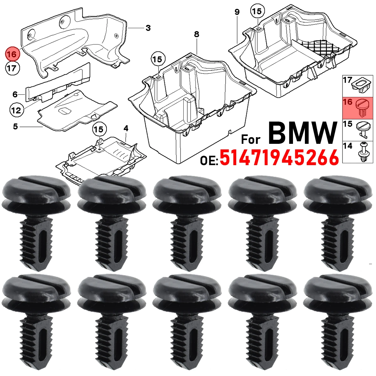 10Xトランク蓋ダッシュバッテリーカバーシールドブーツ裏地クリップ51471945266 bmw E30 E91 E93 M3 E36 E46 ...