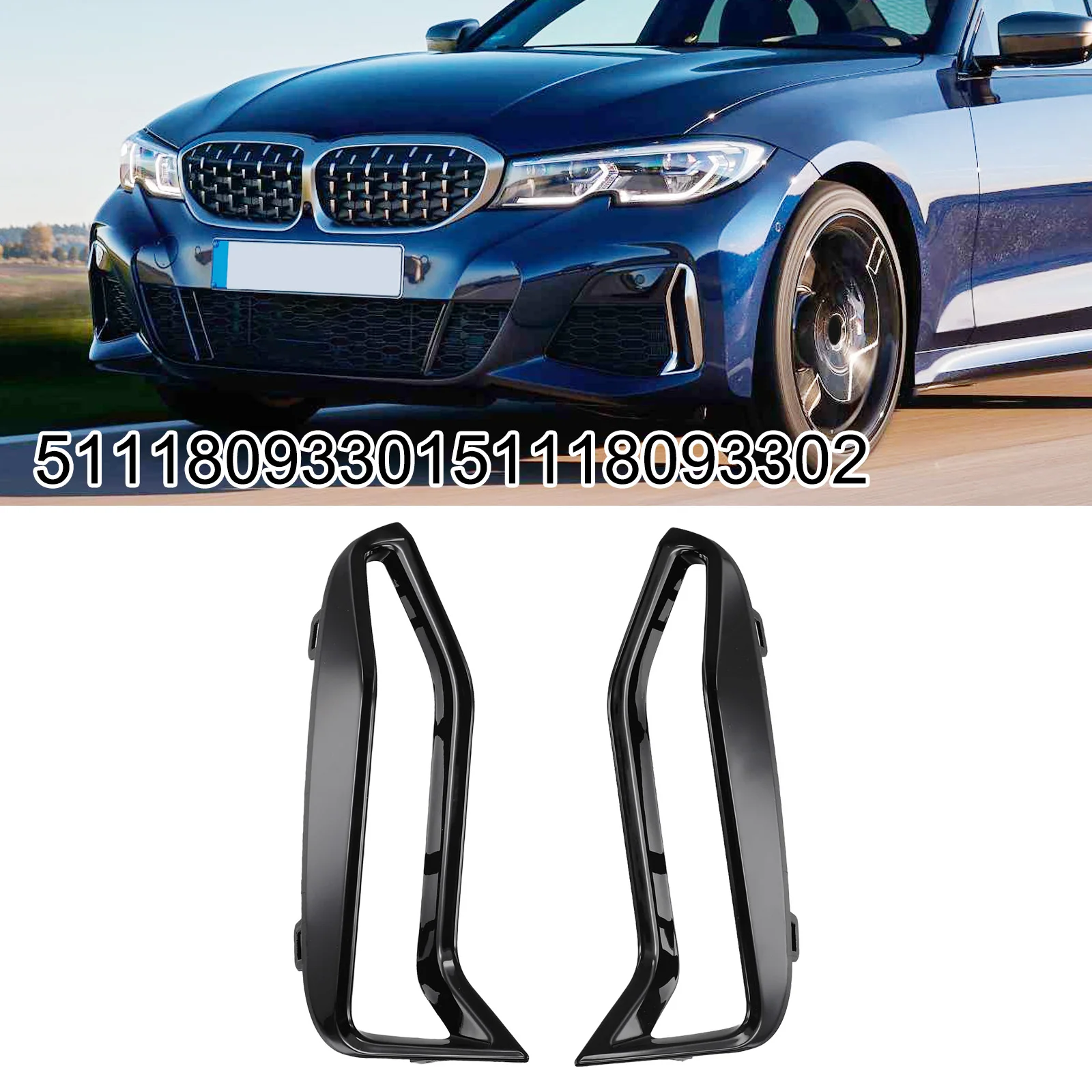 車のフロントバンパー,フォグランプトリム,左右のペア,防食,bmw 3,g20,g21,m340i,51118093301 ...