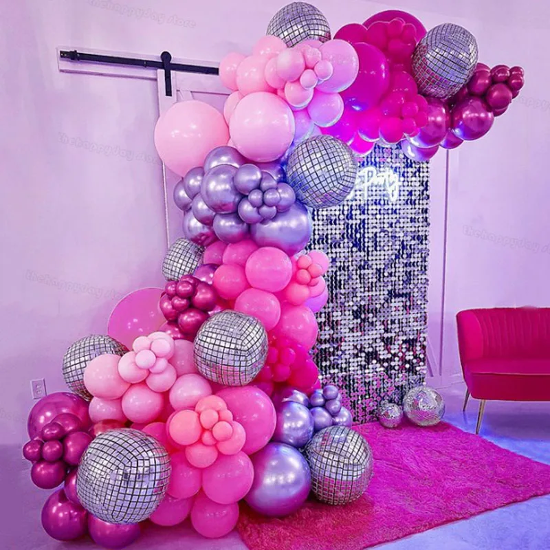 Hot-Pink-Disco-Balloons-Garland-Arch-Kit-Metal-Magenta-Purple-Balloons ...
