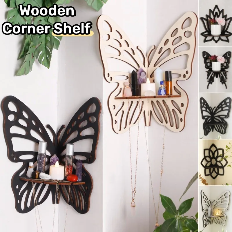 Wooden-Butterfly-Corner-Shelf-Wall-Corner-Floating-Shelf-Crystal ...