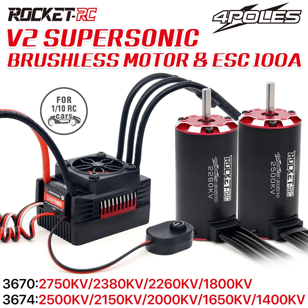 SURPASSHOBBY V2 Brushless Motor ESC Combo 3670 3674 100A 2 4S for 1/10 ...