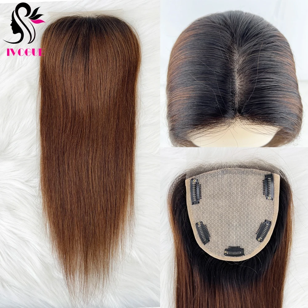 5-x5-Ombre-Brown-Silk-Base-Closure-Human-Hair-Silk-Top-Topper-Brazilian ...