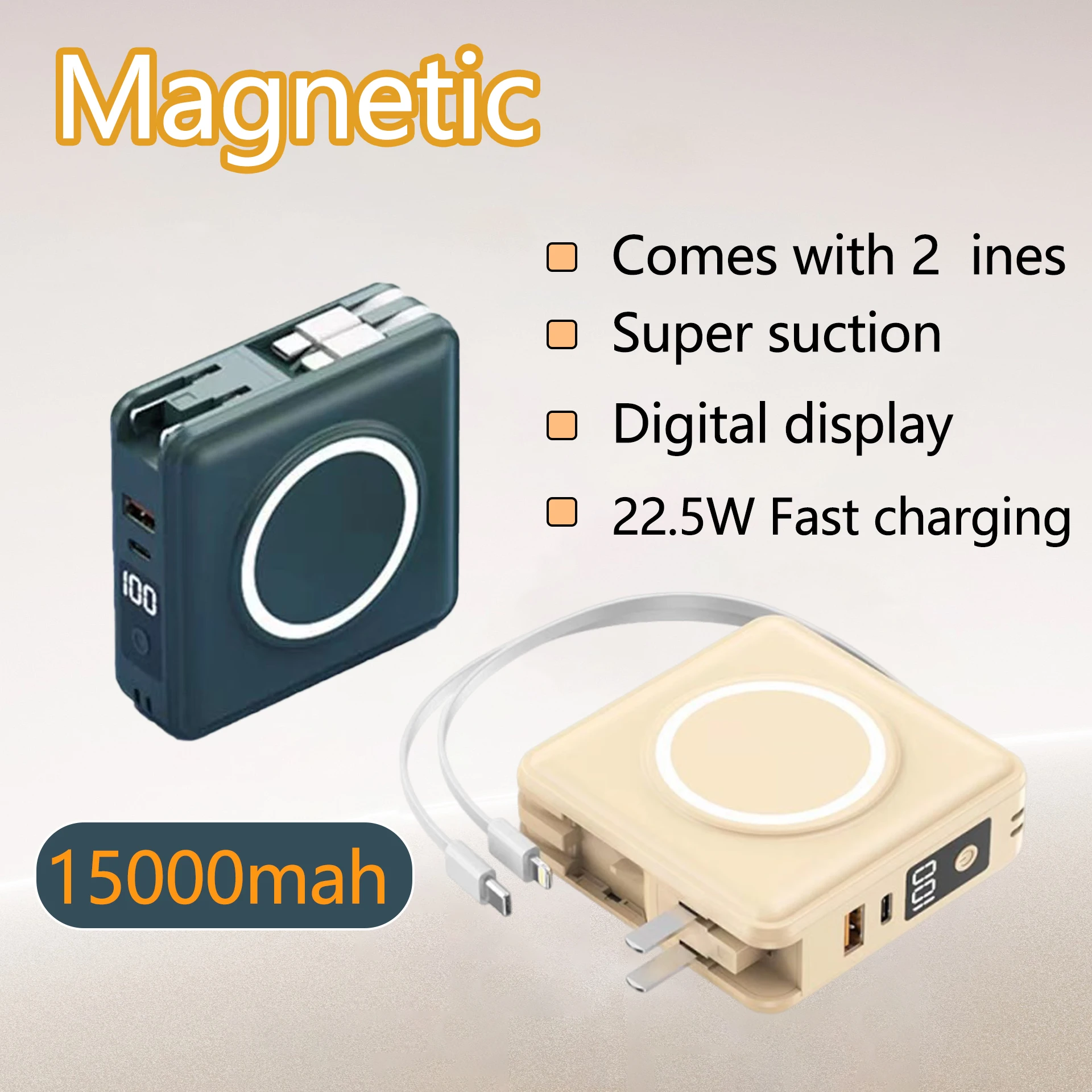 With Cable AC Plug 15000mAh Magsafe Power Bank Wall Charger 22.5W ...
