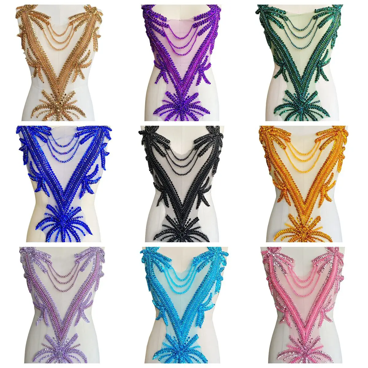 Handmade-acrylic-Rhinestones-bodice-Applique-sew-on-Beads-sequins-trim ...