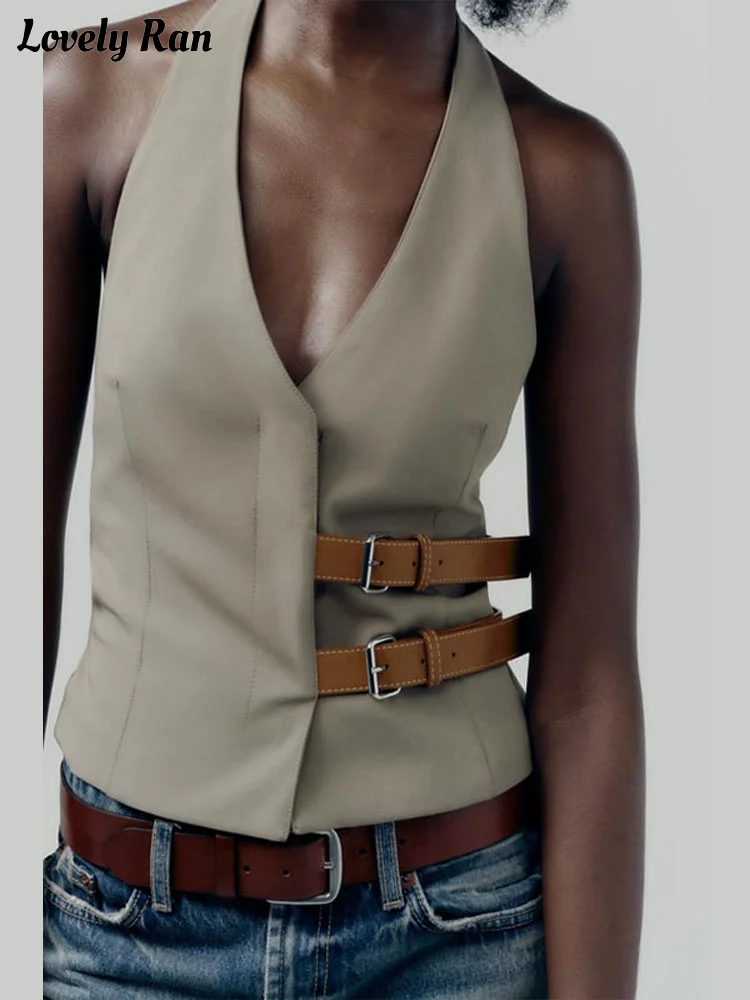 Chaleco-Retro-sin-mangas-con-espalda-descubierta-para-mujer-chaleco-elegante-de-cuero-liso-con ...