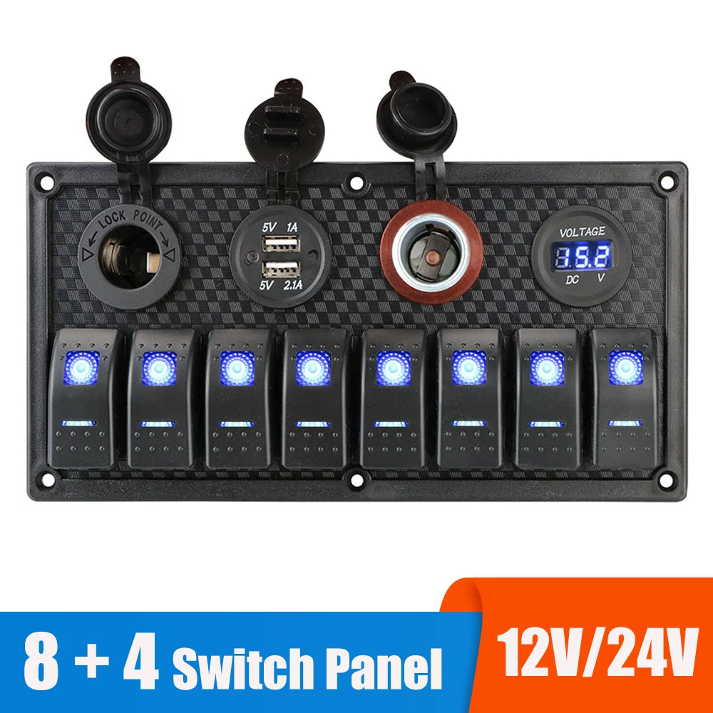 24V 12V Switch Panel 8 Buttons Car Light Toggle USB Chargers Power ...