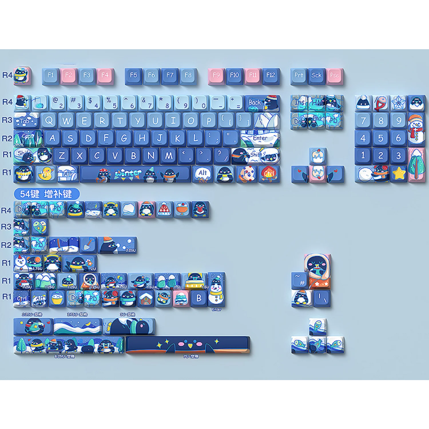 Original-Penguin-and-Winter-Themed-PBT-Keycaps-MDA-Height-Cute-and ...