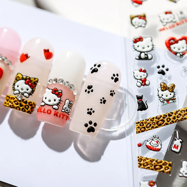 Hello Kitty Nails With Cheetah Print