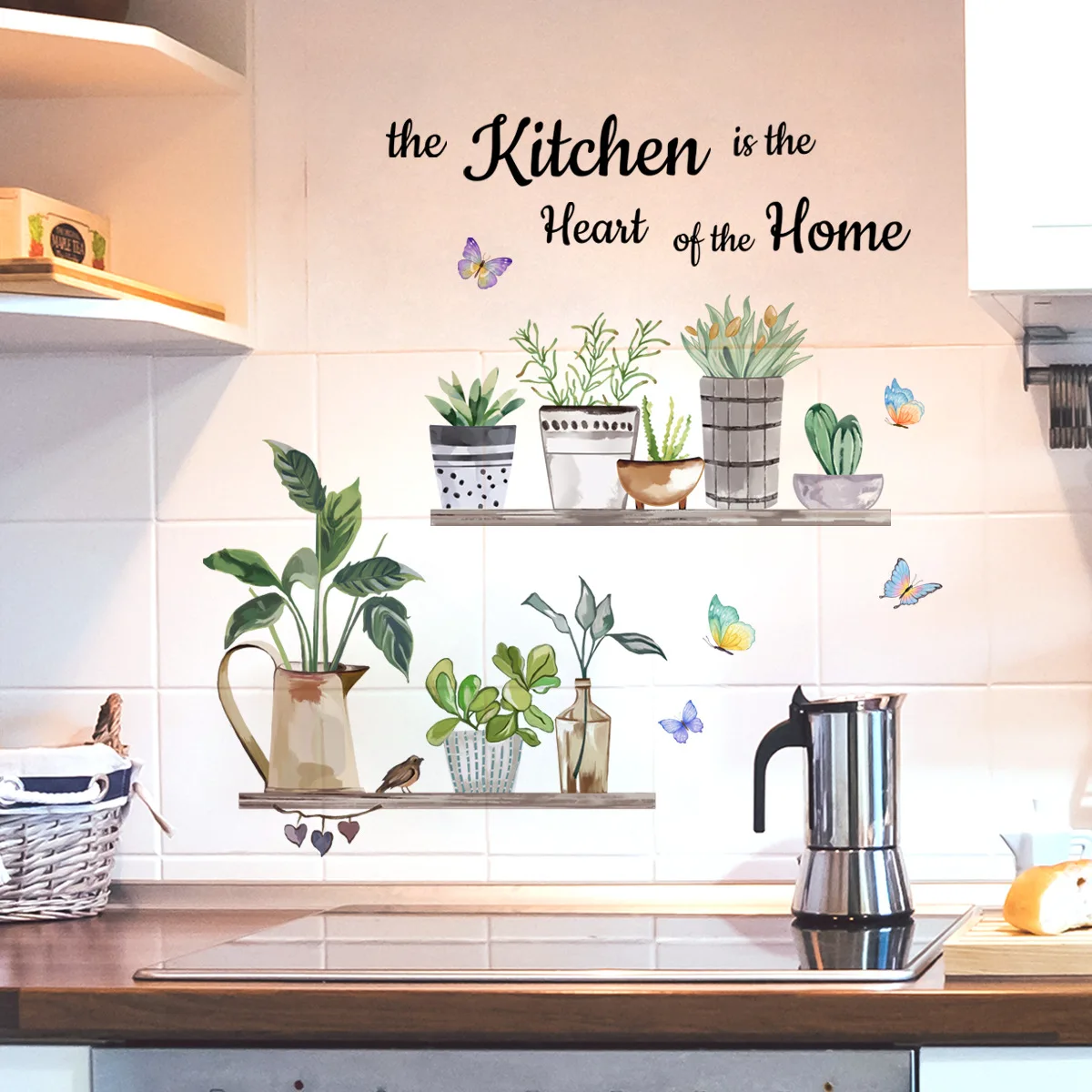30-60cm-English-Kitchen-Green-Plant-Pot-Cartoon-Wall-Sticker-Backwall ...