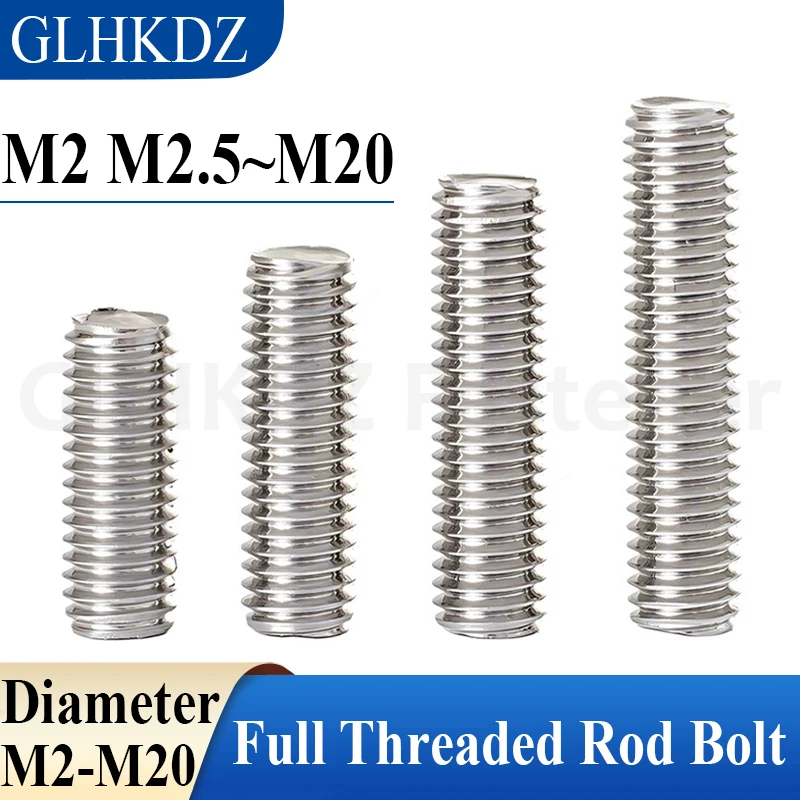 M2 M2.5 M3~M20 304 Stainless Steel Full Threaded Rod Bolt Length 16 ...