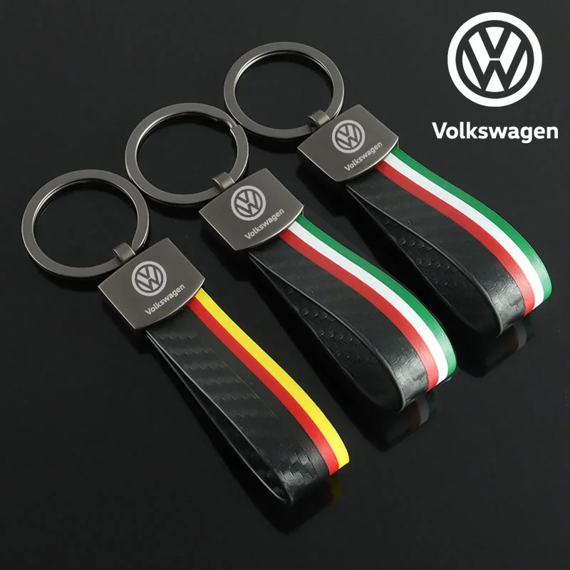 Leather Car Logo Keychain Pendant for Volkswagen Passat Touareg Jetta ...