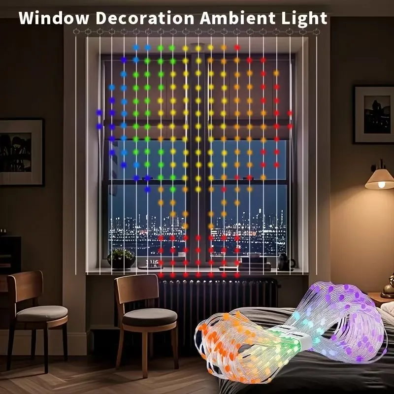 RGBIC Curtain Light String USB Plug Remote Control LED Curtain Light ...