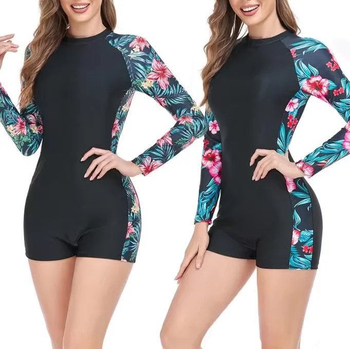 Nadanbao Swimsuits One-Piece Women Swimwear Long Sleeve Fashion Floral ...