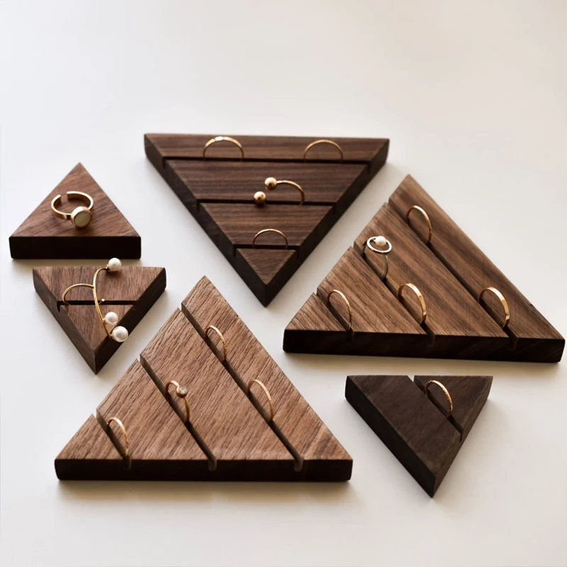 Black-Walnut-Ring-Holder-Jewelry-Display-Tray-Container-Triangle-Stand ...
