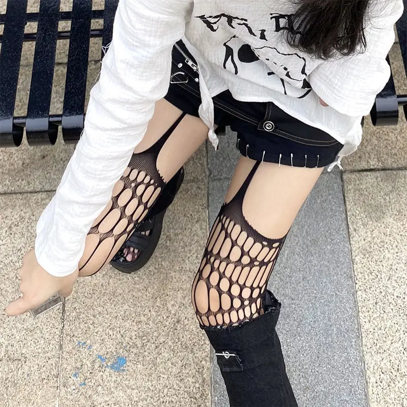 Harajuku Japanese Hollow Fishnet Stockings Tights Women Fashion Hollow Out Black Gothic Full ...