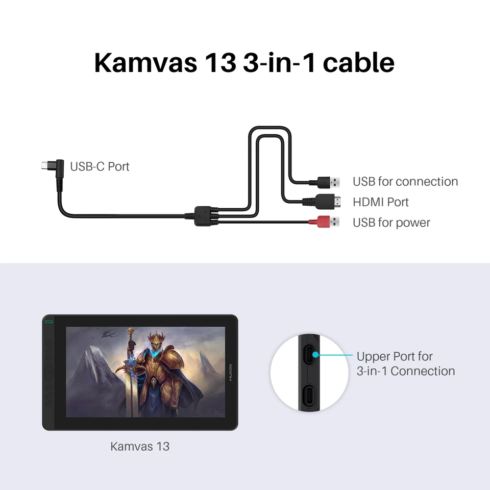 5 Button Key Cover With Lanyard HUION 3-in-1 Cable For KAMVAS Pro 12/13 ...