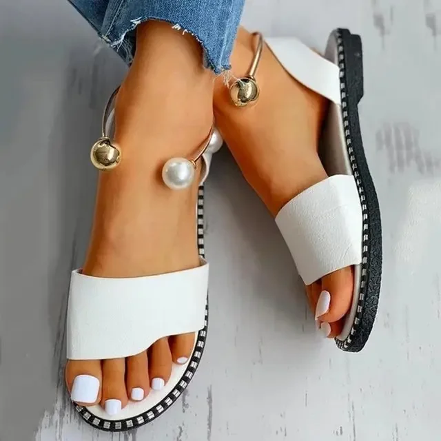 2021-Summer-New-Casual-European-Style-Flat-Bottom-Void-Pearl-Slippers ...