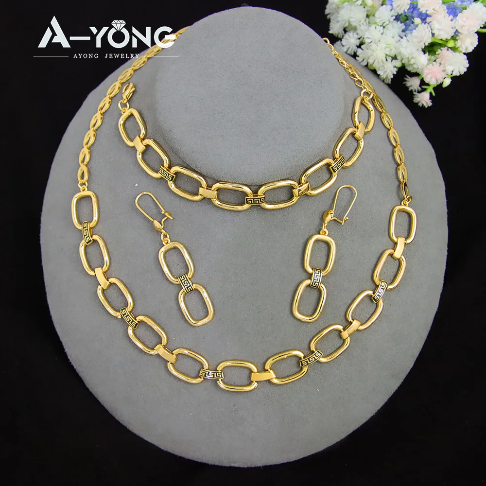 Punk-Personality-Square-Necklace-Sets-21k-Gold-Plated-Arab-Dubai-Luxury ...